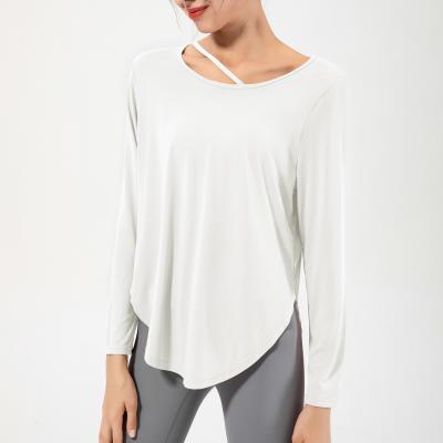 China Soft Dusty Pink Modal Long Sleeve Yoga Top Loose Fit Athletic Shirt for Women Workout Daily Wear 63% Viscose 37% Polyester for sale