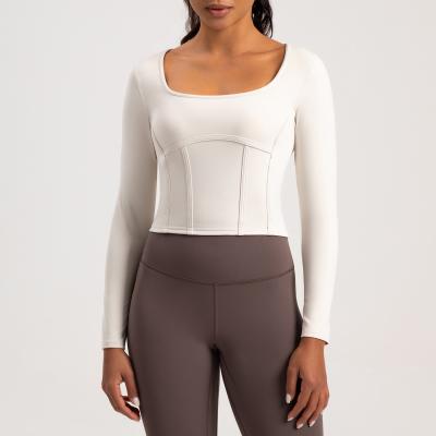 China 80% Nylon 20% Spandex Corset-Style Long Sleeve Crop Top for Yoga Gym Running for sale