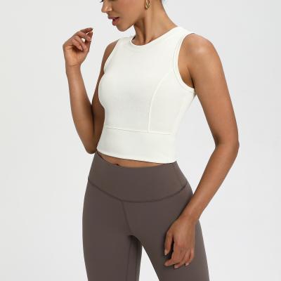 China Ribbed Seamless Crop Tank Top Women Brown High Support Sports Bra Built in Pads Yoga Gym Workout 250g for sale
