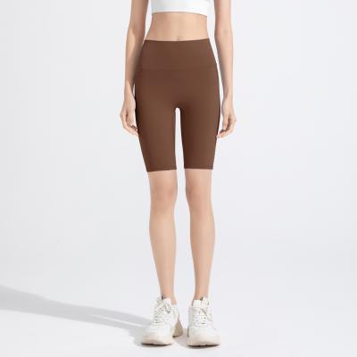 China High Waisted Brown Biker Shorts for Women 80 Nylon 20 Spandex Buttery Soft Yoga Running Daily Wear for sale