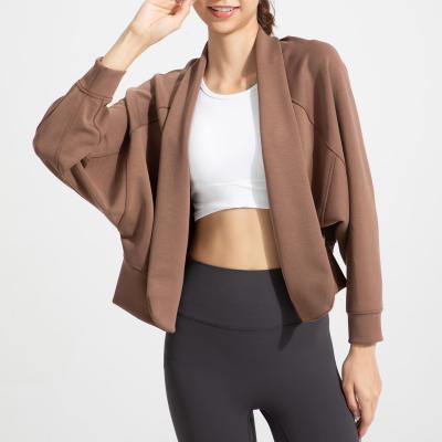 China Oversized Batwing Sleeve Open Front Cropped Cardigan for Women Soft Stretchy Modal Blend 260g Mocha Brown for sale