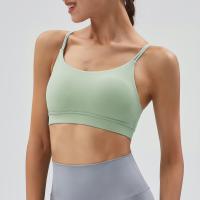 China Sage Green Crisscross Back Sports Bra 77% Nylon 23% Spandex Low-Impact Yoga Bra Adjustable Straps Workout Daily Wear for sale