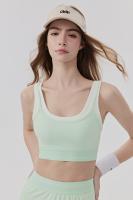 China Light Green Contrast Trim Sports Bra 78% Nylon 22% Spandex Seamless Yoga Running Bra S M L XL for sale
