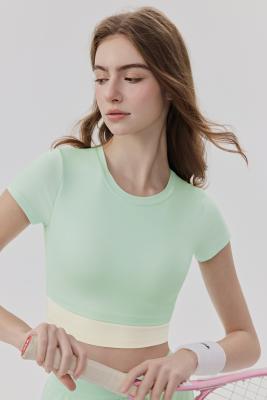 China Mint Green Short Sleeve Cropped Workout Top 78% Nylon 22% Spandex for Yoga Fitness for sale