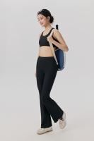 China Light Purple Ribbed Flared Yoga Leggings Sports Bra Set Women Workout Activewear 90 Nylon 10 Spandex for sale