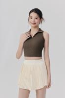China Women's 90% Nylon 10% Spandex Polo Collar Crop Top and Pleated Skirt Set for Activewear Casual Outfits S-XL for sale