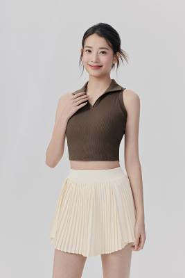 China Women's 90% Nylon 10% Spandex Polo Collar Crop Top and Pleated Skirt Set for Activewear Casual Outfits S-XL for sale