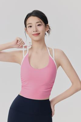 China Pink Halter Neck Sports Bra Double Straps Yoga Fitness Breathable Supportive Activewear Top S M L XL for sale