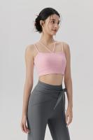 China Pink Ribbed Crisscross Strap Sports Bra for Yoga Fitness Supportive Nylon Spandex Sizes S M L XL for sale