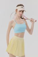 China Light Blue Sports Bra Yellow Pleated Skirt Set Tennis Breathable Quick Dry Activewear 80 Nylon 20 Spandex for sale