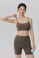 China Brown Nylon Spandex High Waisted Biker Shorts with Side Cutouts for Yoga Gym Workouts S M L XL for sale