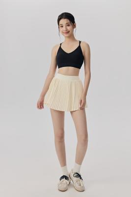 China Cream Double Strap V-Neck Sports Bra for Yoga Fitness 78% Nylon 22% Spandex S M L XL for sale