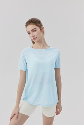 China Lightweight Sheer White Short Sleeve Workout T-Shirt 100% Polyester 100g for Yoga Fitness for sale