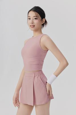 China Pink Two-Piece Activewear Set Breathable Sleeveless Tank and Pleated Skort for Tennis Yoga Sizes S M L XL for sale