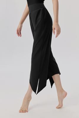 China Black High Waist Wide Leg Cropped Yoga Pants 78% Nylon 22% Spandex Asymmetrical Hem for Workout Casual Wear for sale
