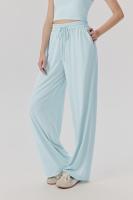 China Light Blue High Waisted Wide Leg Lounge Pants Drawstring Soft Breathable Fabric Casual Yoga Sizes S M L XL for sale
