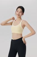 China Women's Yellow Color Block Sports Bra 78% Nylon 22% Spandex Breathable Workout Top for Gym Yoga Running for sale