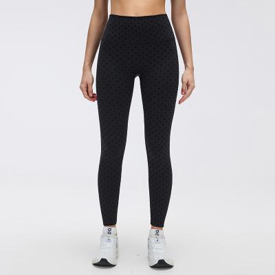 China High Waisted Black Polka Dot Leggings Buttery Soft Stretchy Yoga Pants 75 Nylon 25 Spandex for sale