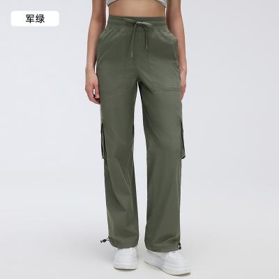 China Blue Gray Leopard Print High Waist Cargo Pants Casual Loose Drawstring Trousers for Women Size 4-12 for sale