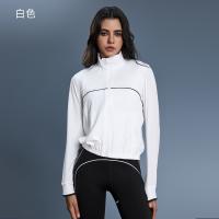 China White Zip Up Workout Jacket High Neck Long Sleeve Lightweight Athletic Running Top for Women 88% Polyester 12% Spandex for sale