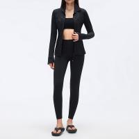 China Black Polka Dot Yoga Jacket and Leggings Set Slim Fit Full Zip Athletic Workout Outfit for Women 75% Nylon 25% Spandex for sale