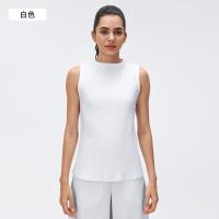 China Women's White Ribbed High Neck Sleeveless Tank Top 97% Nylon 3% Spandex for Yoga Casual Wear for sale