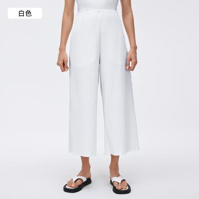 China Women's White Ribbed High Waist Wide Leg Cropped Pants 97% Nylon 3% Spandex Sizes 4-12 for sale