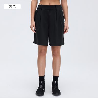 China Women's High Waisted Pleated Bermuda Shorts 70% Nylon 30% Spandex Taupe Work Casual for sale