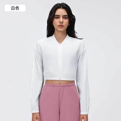 China Women's White Cropped Zip Up Lightweight Jacket 80% Nylon 20% Spandex Sizes 4-12 for sale