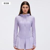 China Lavender Full-Zip Hooded Yoga Jacket 65% Nylon 35% Spandex Sizes 4-12 for sale