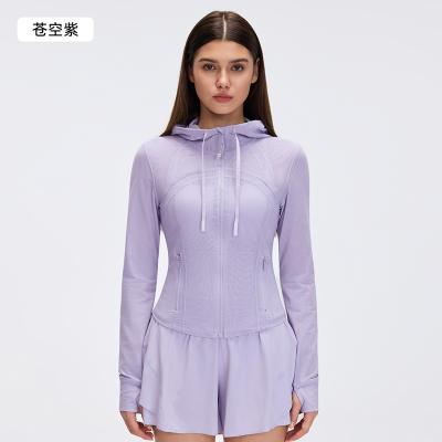China Lavender Full-Zip Hooded Yoga Jacket 65% Nylon 35% Spandex Sizes 4-12 for sale