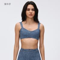 China Light Denim Cropped Bralette Top 86% Nylon 14% Spandex Wide Straps Sports Bra for sale