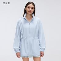 China Light Blue Drawstring Waist Hooded Jacket Full Zip 88% Polyester 12% Spandex for Outdoor Casual Wear for sale
