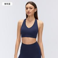 China Navy Blue V-Neck Racerback Sports Bra Medium Support Yoga Workout Sizes 4-12 for sale