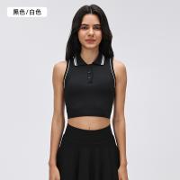 China Sleeveless Polo Crop Top 92% Nylon 8% Spandex Ribbed Knit Casual Active Wear for sale