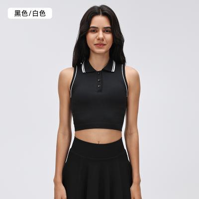 China Sleeveless Polo Crop Top 92% Nylon 8% Spandex Ribbed Knit Casual Active Wear for sale