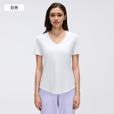 China White V Neck Short Sleeve T Shirt Loose Fit Casual Everyday Workout Top 170g Lyocell Cotton Blend for sale