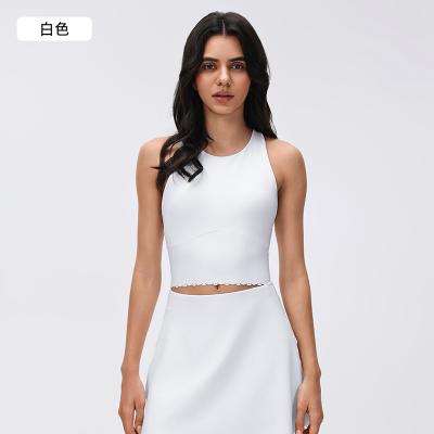 China White Sleeveless Cropped Tank Top with Lace Trim 80% Polyester 20% Spandex for Yoga Casual Wear for sale