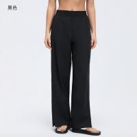 China Black High Waisted Wide Leg Pants 90% Nylon 10% Spandex Elastic Waistband Casual Workout for sale