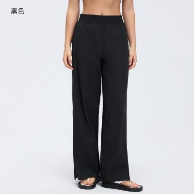 China Black High Waisted Wide Leg Pants 90% Nylon 10% Spandex Elastic Waistband Casual Workout for sale