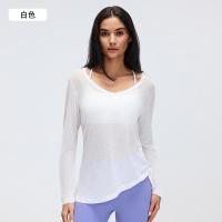 China White Sheer Long Sleeve Workout Top 100% Polyester Side Tie Detail Yoga Layering for sale