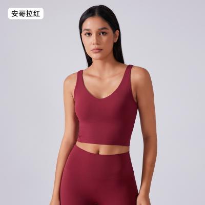 China V Neck Longline Sports Bra with Removable Pads 80% Nylon 20% Spandex for Yoga Workout Casual Wear for sale