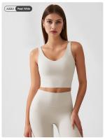 China Women U Neck Yoga Crop Tank Top Built-in Padded Bra Nylon Spandex Medium Support for sale