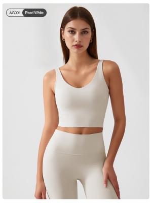 China Women U Neck Yoga Crop Tank Top Built-in Padded Bra Nylon Spandex Medium Support for sale