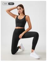 China Women U Neck Yoga Crop Tank Top Built-in Padded Bra Nylon Spandex Medium Support for sale