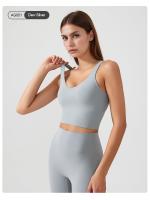 China Women U Neck Yoga Crop Tank Top Built-in Padded Bra Nylon Spandex Medium Support for sale