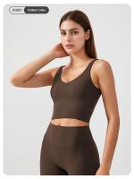 China Women U Neck Yoga Crop Tank Top Built-in Padded Bra Nylon Spandex Medium Support for sale