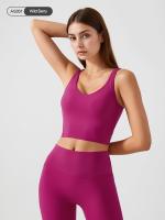 China Women U Neck Yoga Crop Tank Top Built-in Padded Bra Nylon Spandex Medium Support for sale