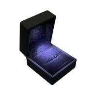 China Plastic Box Luxury Black LED Ring Box with Customized Logo Min Qty 100 Velvet Sponge for sale