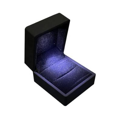 China Plastic Box Luxury Black LED Ring Box with Customized Logo Min Qty 100 Velvet Sponge for sale